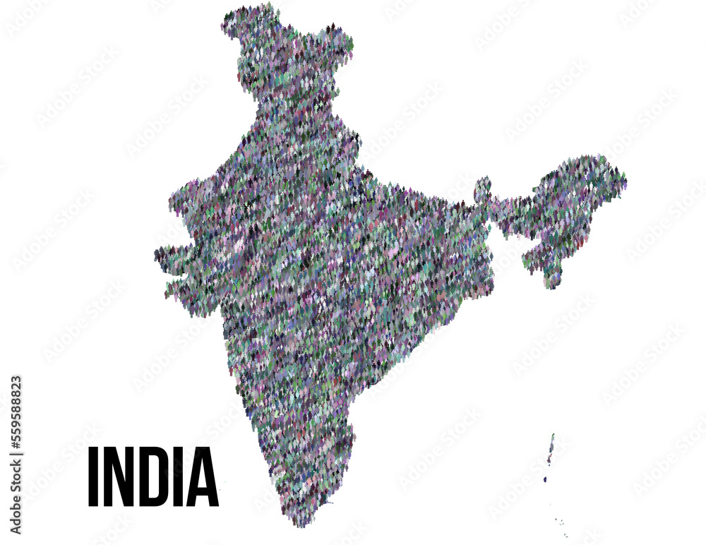 The map of the India made of pictograms of people or stickman figures ...