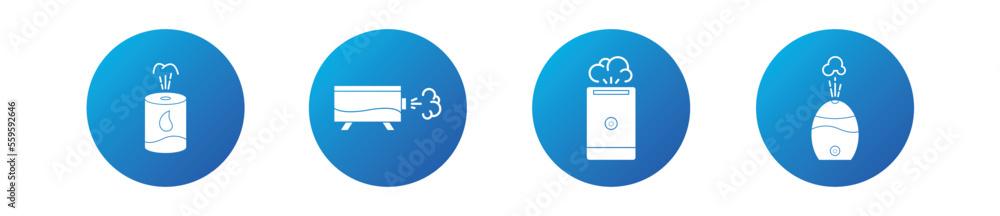 Room air refresher icon set, humidity device concept, humidifier flat ...