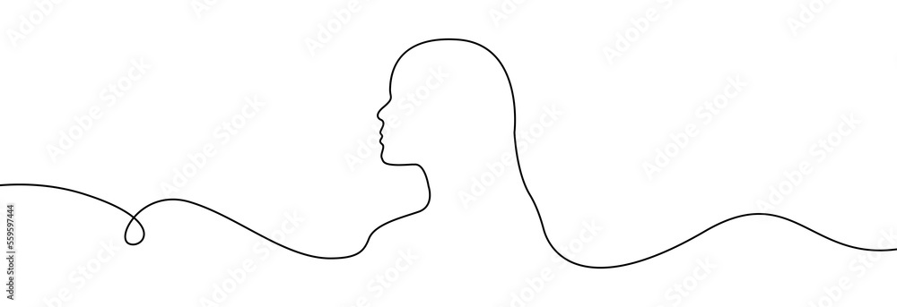 Woman profile one line.Continuous line of woman face.Hand drawn ...