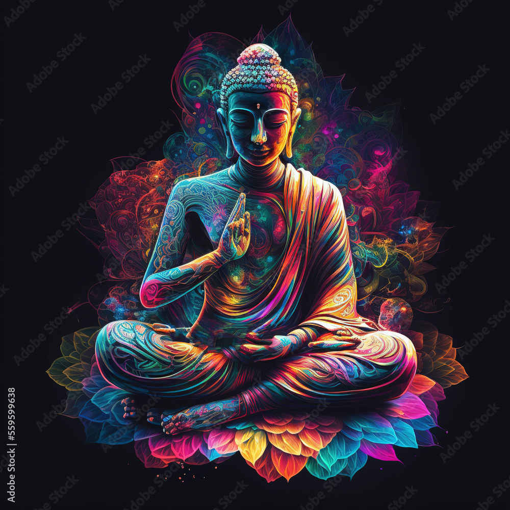 buddha statue on a blue background Stock Illustration | Adobe Stock