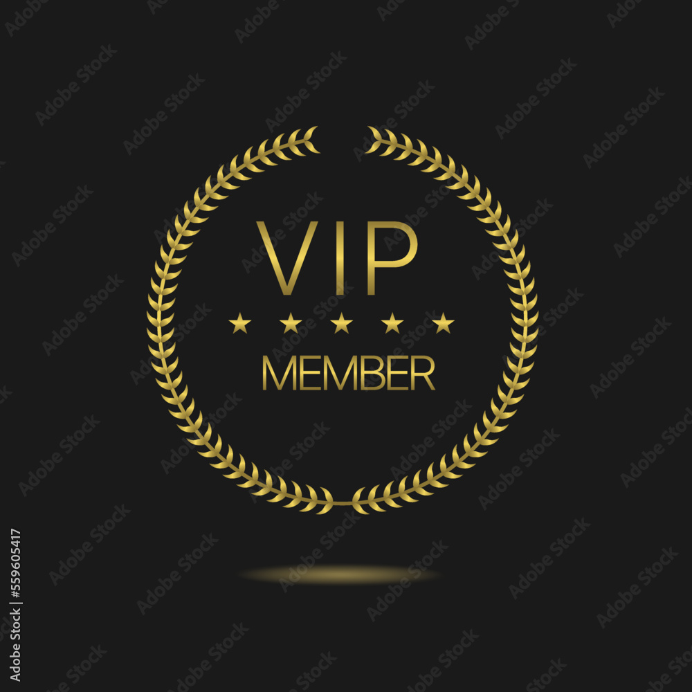 Vip member golden laurel wreath vector label Stock Vector | Adobe Stock