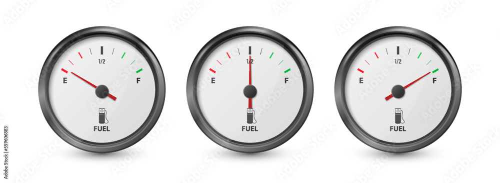 Vector 3d Realistic Black Gas Fuel Tank Gauge, Oil Level Bar Set ...
