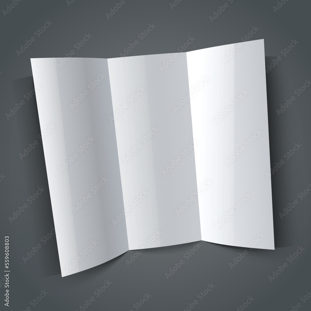 Blank shiny paper tri-fold brochure mock-up with realistic shadow on ...