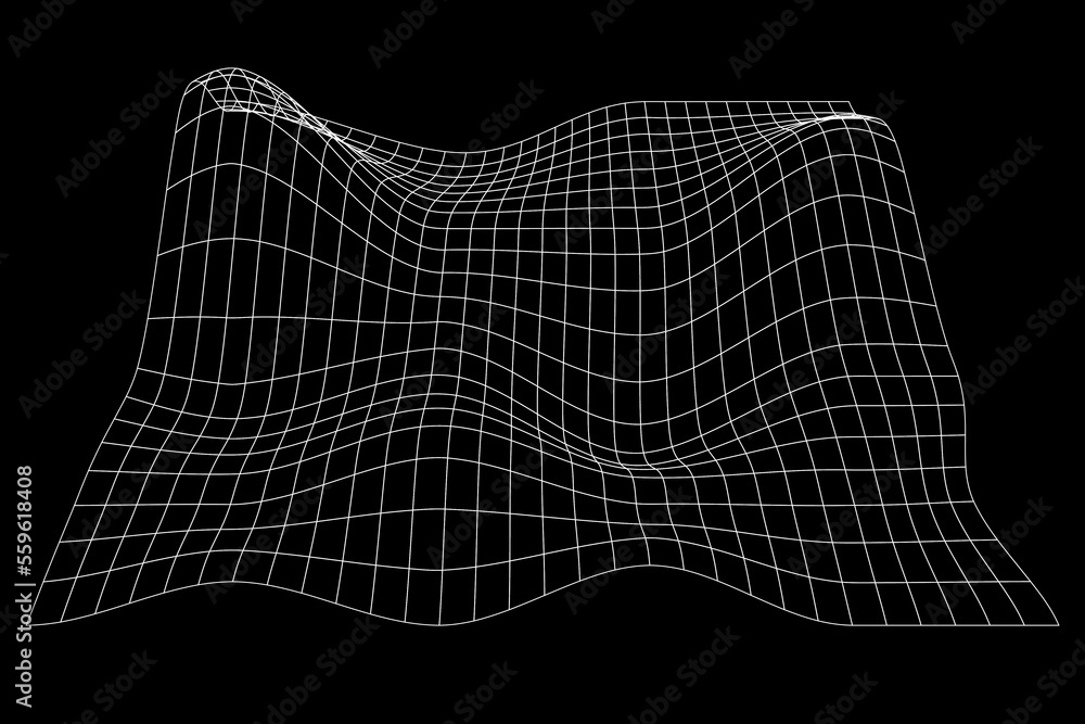 White terrain wireframe on black background. Grid perspective ...