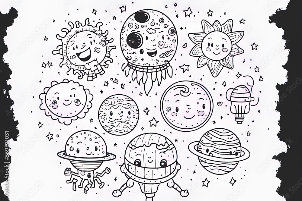 doodle universe coloring page for kids. Generative AI Stock ...