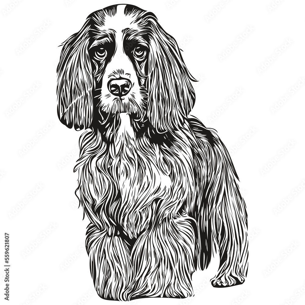 Spaniel English Springer dog hand drawn logo line art vector drawing ...