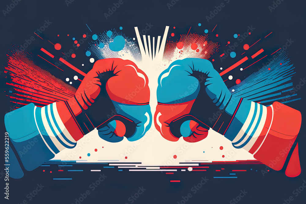 boxing gloves in red and blue during a battle. cartoon style flat ...