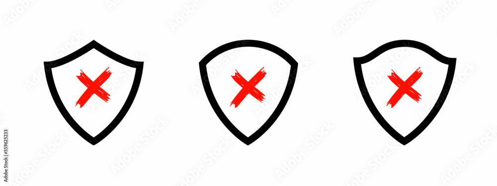 Shield and X sign illustration. Shield and X mark icon template. Stock ...