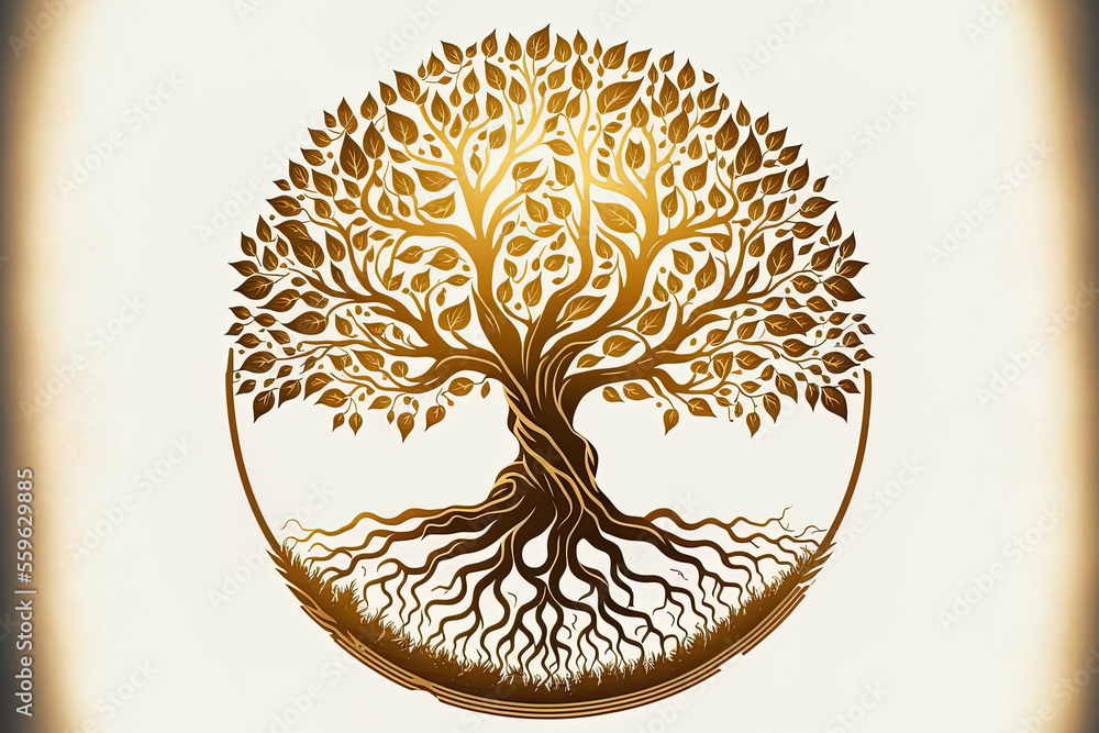 The circle shaped tree of life illustration represents the root or tree ...