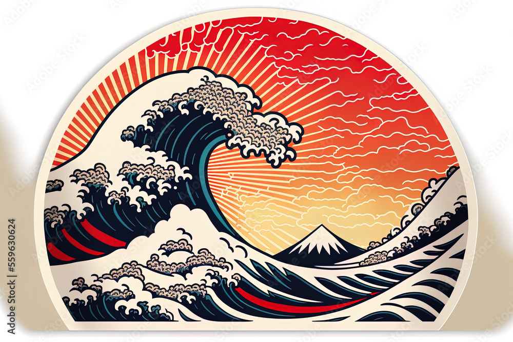 Japanese wave traditional sticker with white border. Generative AI ...