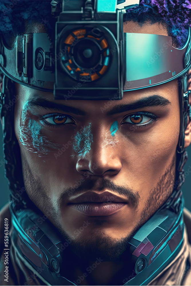 Cyberpunk portrait Not a Real Person- Generative AI Stock Illustration ...