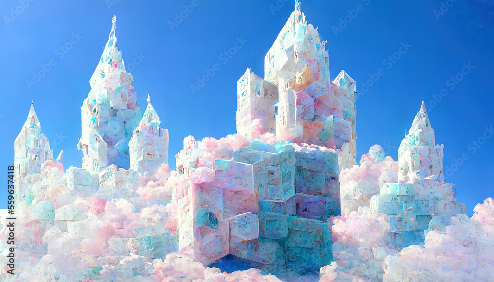 Splendid ice floating castle for fairy tale princess in the sky kingdom ...