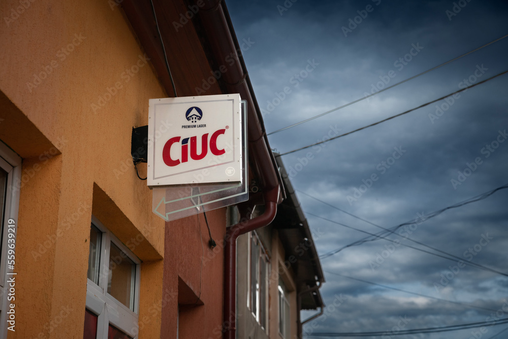 TIMISOARA, ROMANIA - SEPTEMBER 16, 2022: Logo of Ciuc beer on their ...