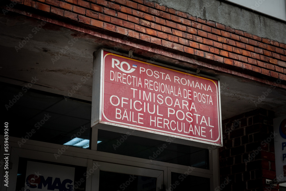 BAILE HERCULANE, ROMANIA - SEPTEMBER 15, 2022: Logo of Posta Romana on ...