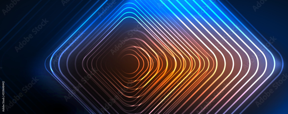 Neon glowing lines and angles, magic energy space light concept. Vector ...