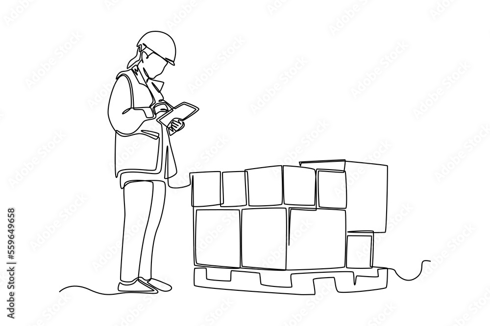 Continuous one line drawing Professional woman checking boxes using a ...