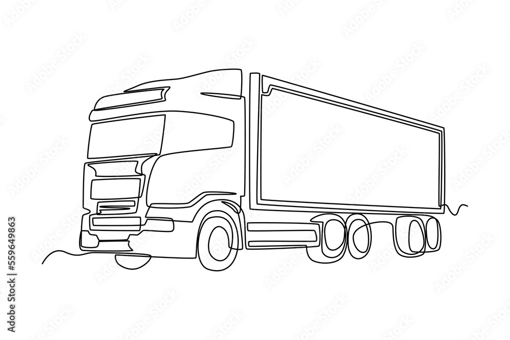 Continuous one line drawing cargo trucks transportation with containers ...