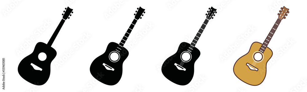 Guitar icon set. Acoustic guitar icon. Classical guitar or Electric ...
