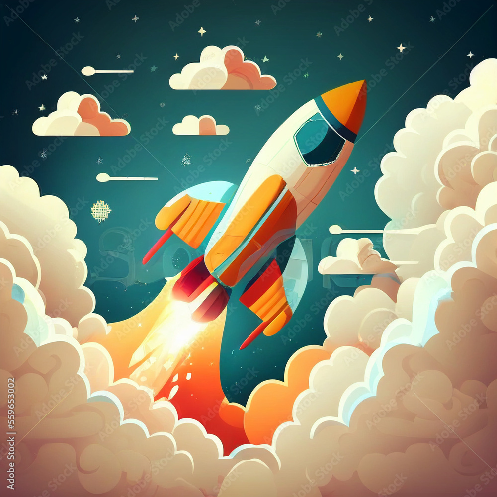 Cartoon space shuttle rocket launch. Generative AI. Stock Illustration ...