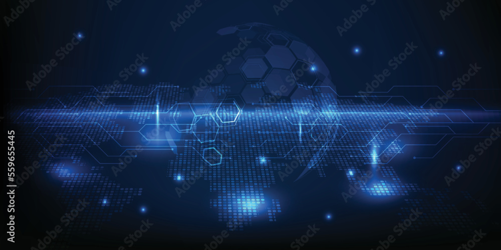Vector illustrations of hologram hi tech globe floating on futuristic ...
