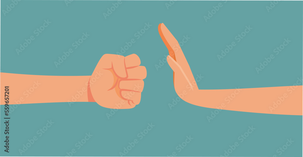 Hand Asking for Violence to Stop Vector Cartoon Illustration. Domestic ...