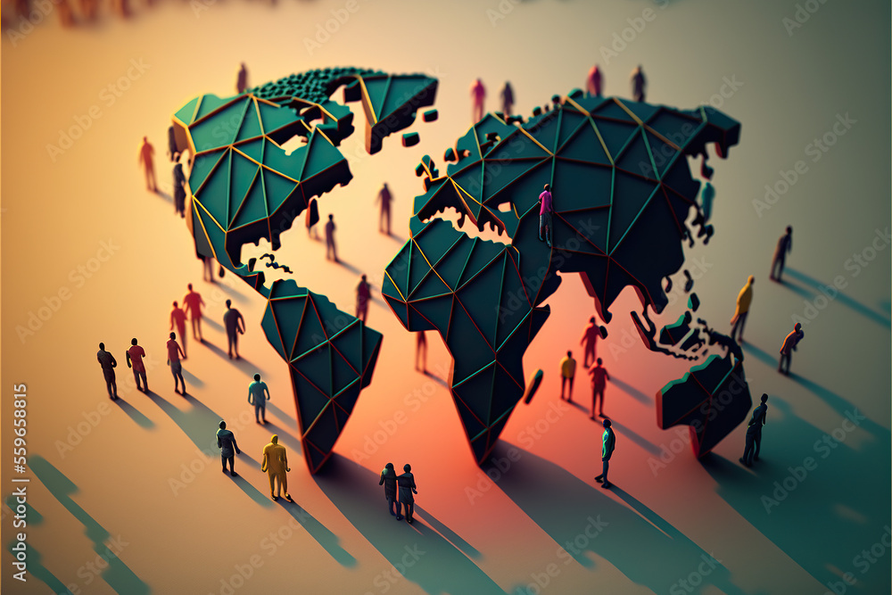 world map with globe connecting people through new tecnology concept ...