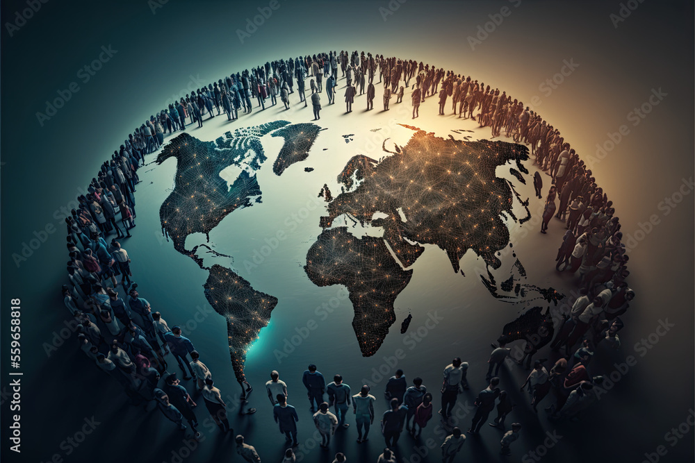 world map with globe connecting people through new tecnology concept ...