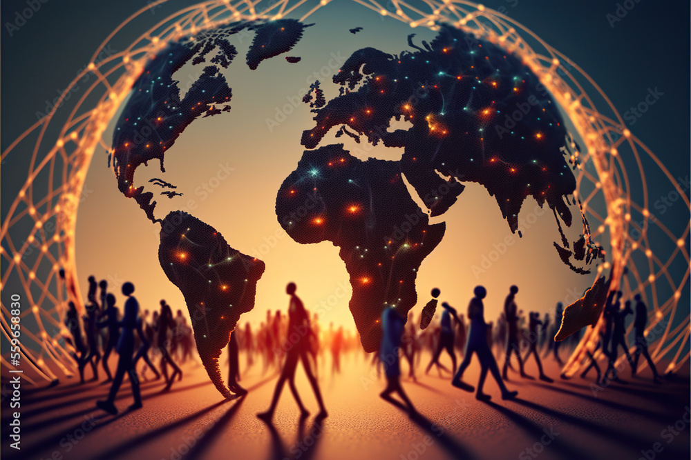 world map with globe connecting people through new tecnology concept ...