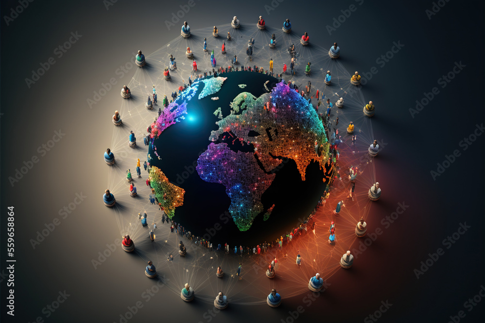 world map with globe connecting people through new tecnology concept ...