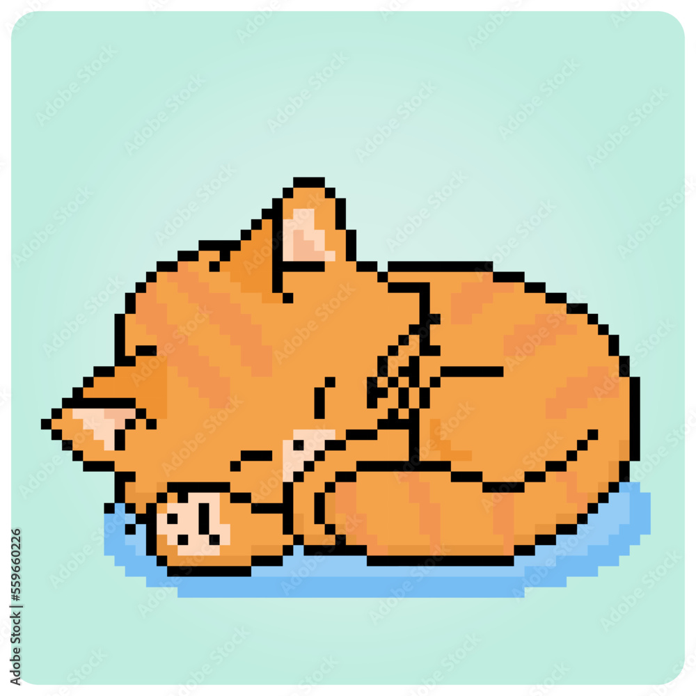 Pixel 8 bit cat is sleeping. Pets for game assets in vector ...