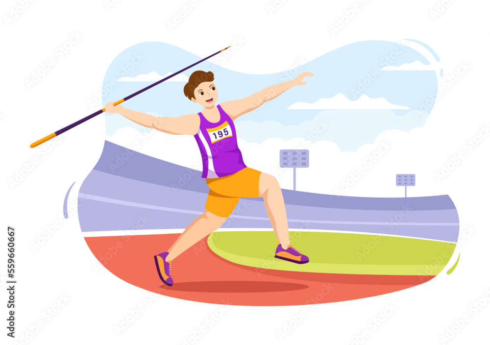 Javelin Throwing Athlete Illustration using a Long Lance Shaped Tool to ...