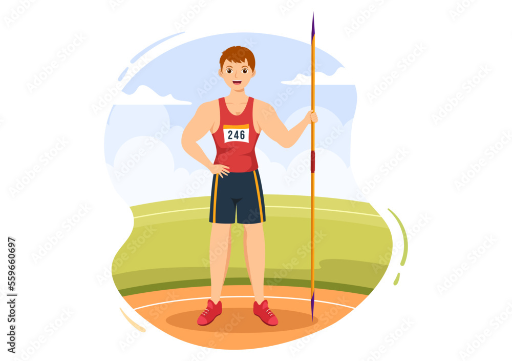 Javelin Throwing Athlete Illustration using a Long Lance Shaped Tool to ...