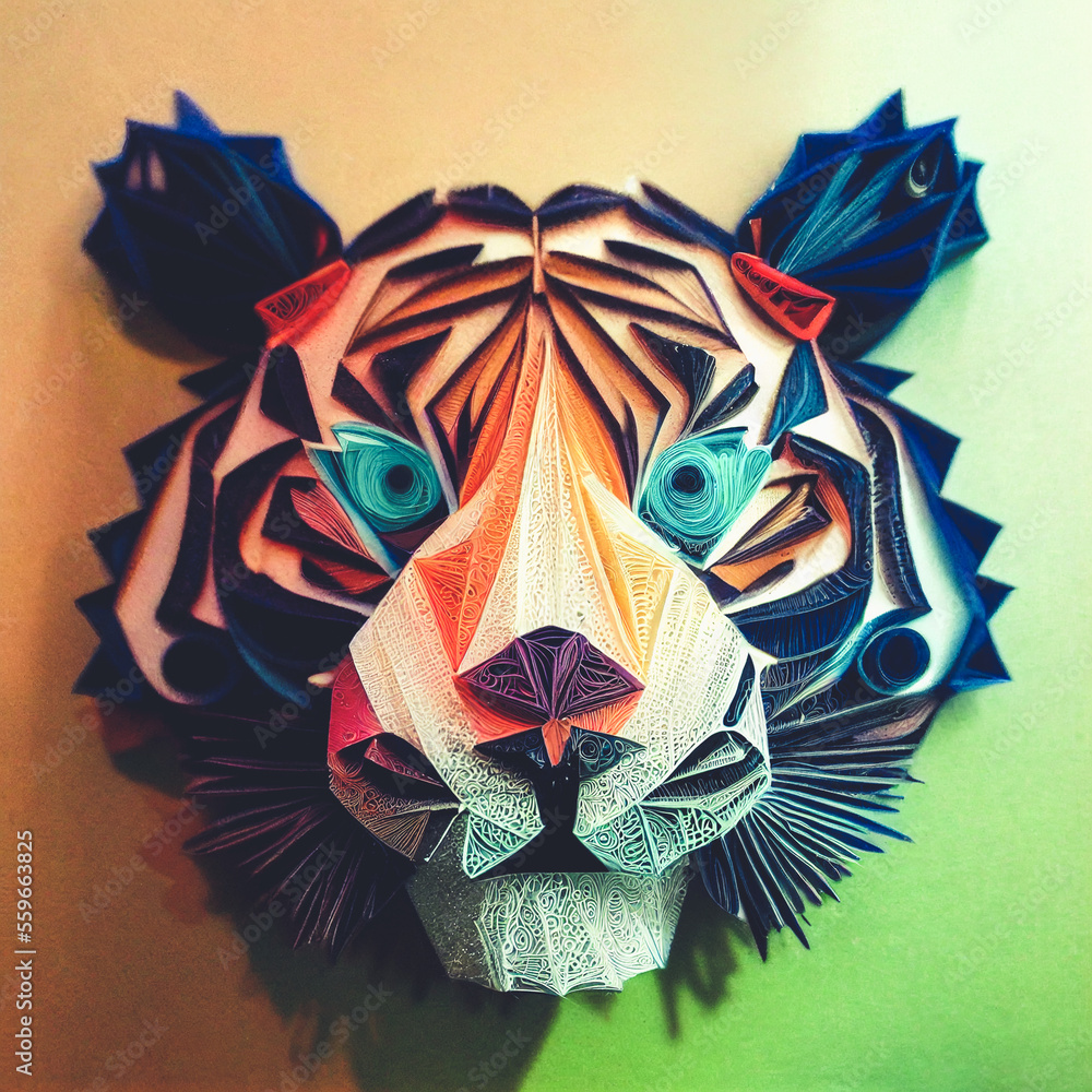 Splendid paper quilling tiger in digital art generative AI. Realistic ...
