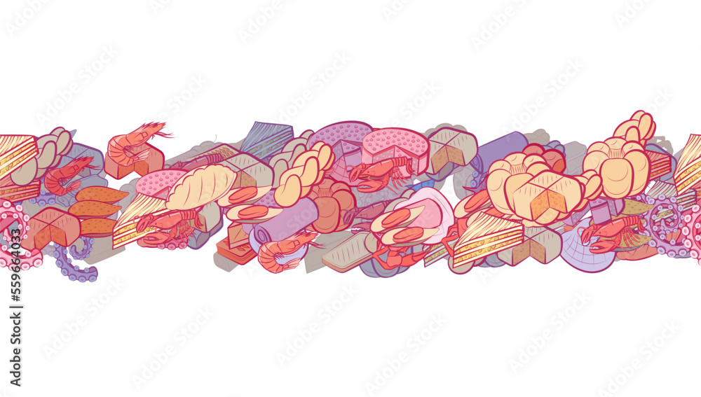 Background pattern abstract design texture. Seafood and Bakery products ...