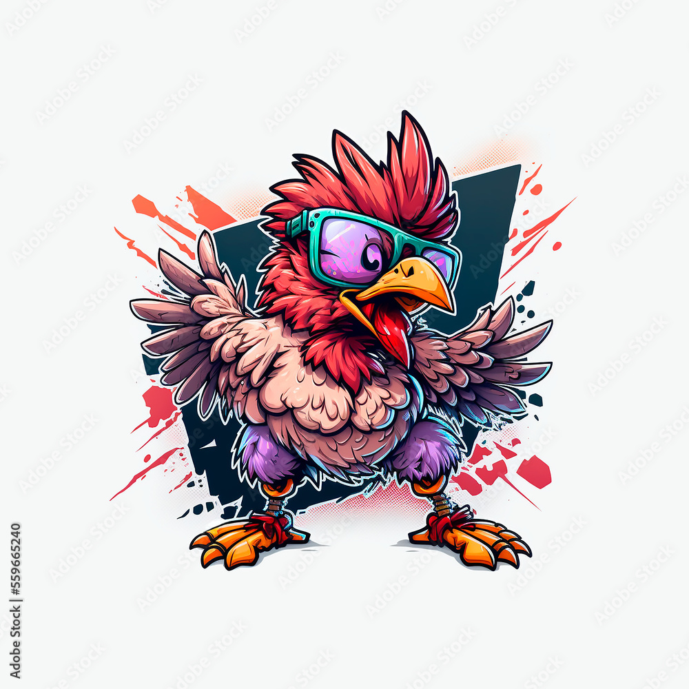 cool chicken cartoon, vector sticker art Stock Illustration | Adobe Stock