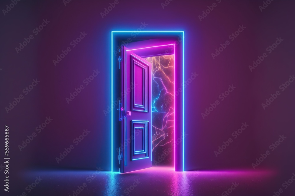 Neon open door to universe. generative ai Stock Illustration | Adobe Stock