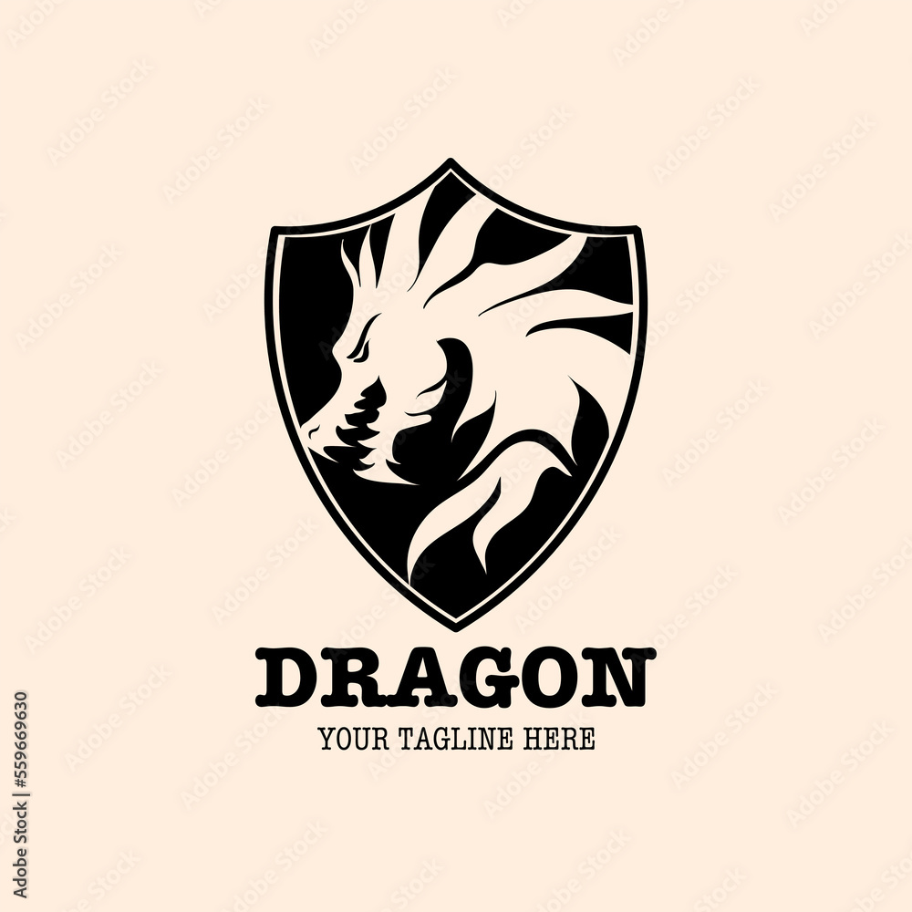 Logo design template, with dragon head icon in circle, shield Stock ...