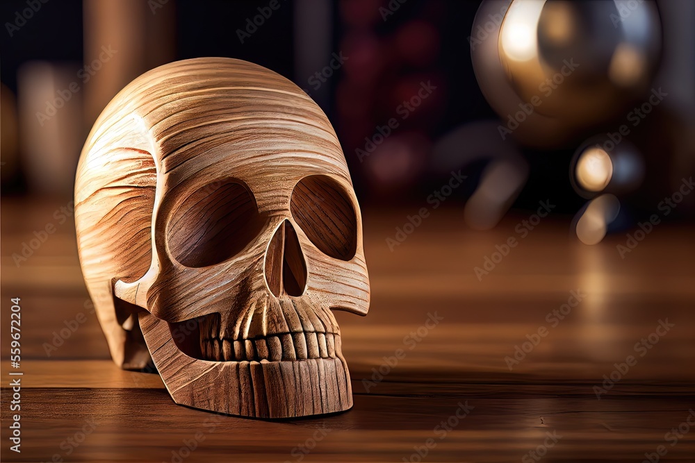 Wooden Skull - Realistic 3D shaded skull with photorealistic background ...