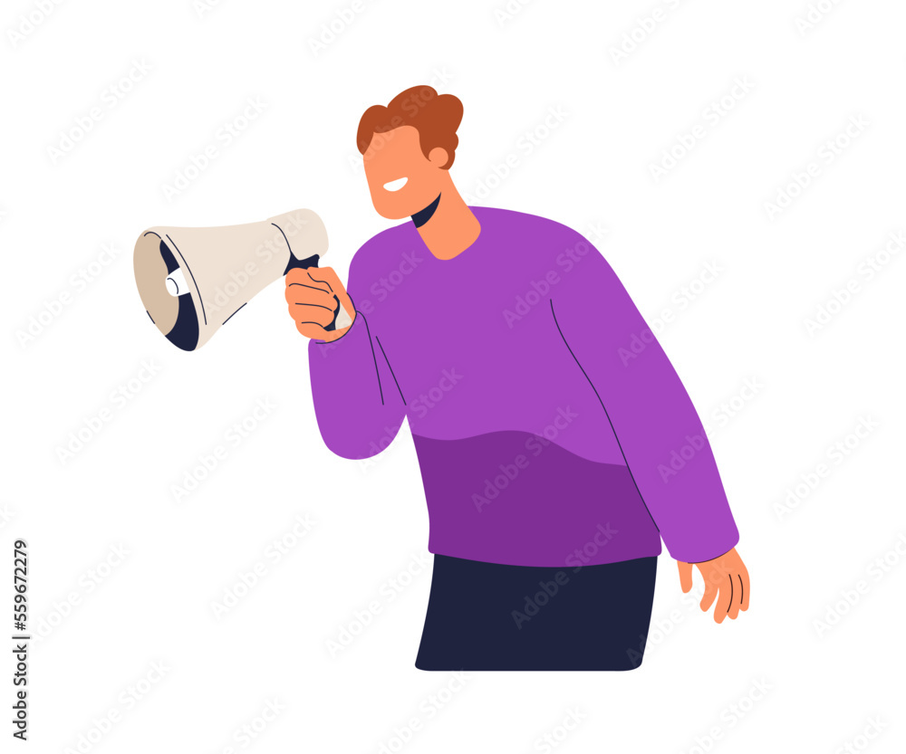Person holding loudspeaker. Man announcing news with loud speaker in ...
