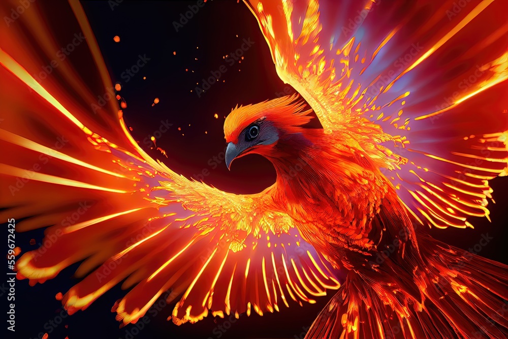Burning Phoenix Bird - This fiery bird has hot orange and red-orange ...