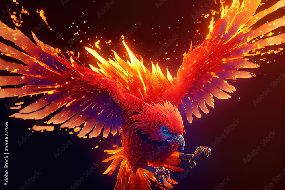 Burning Phoenix Bird - This fiery bird has hot orange and red-orange ...