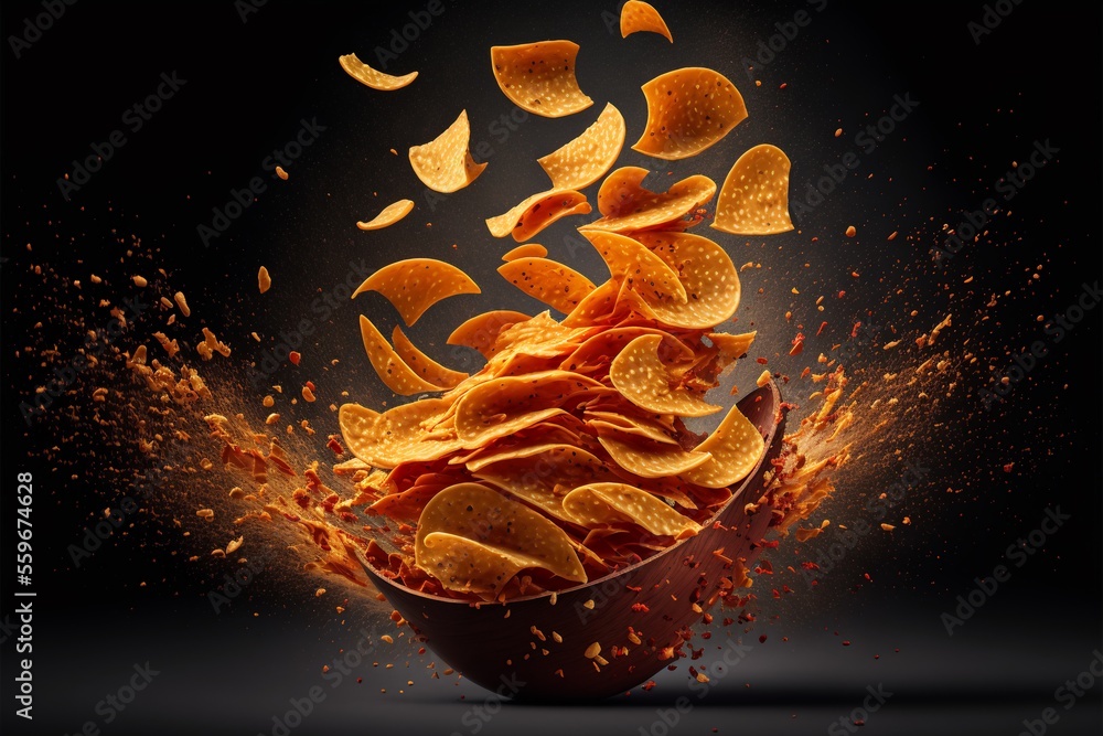 potato chips in motion falling Stock Illustration | Adobe Stock
