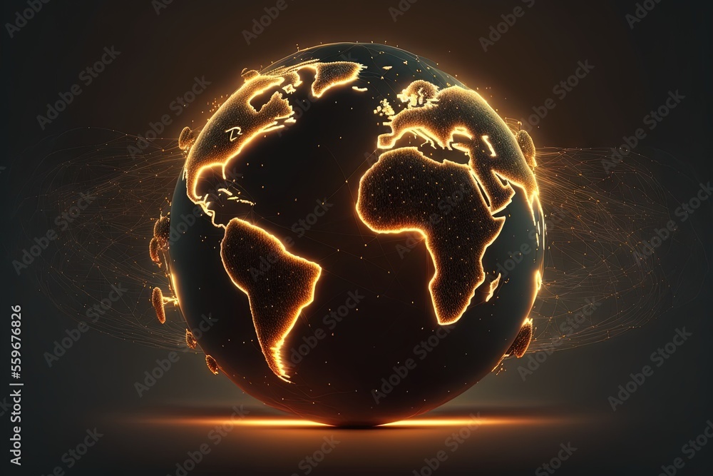 a glowing earth globe with a dark background and a yellow glow around ...
