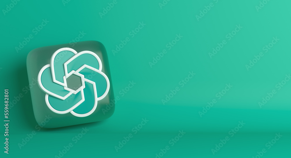 ChatGPT logo, AI chatbot by OpenAI, copy space text, 3d rendering ...