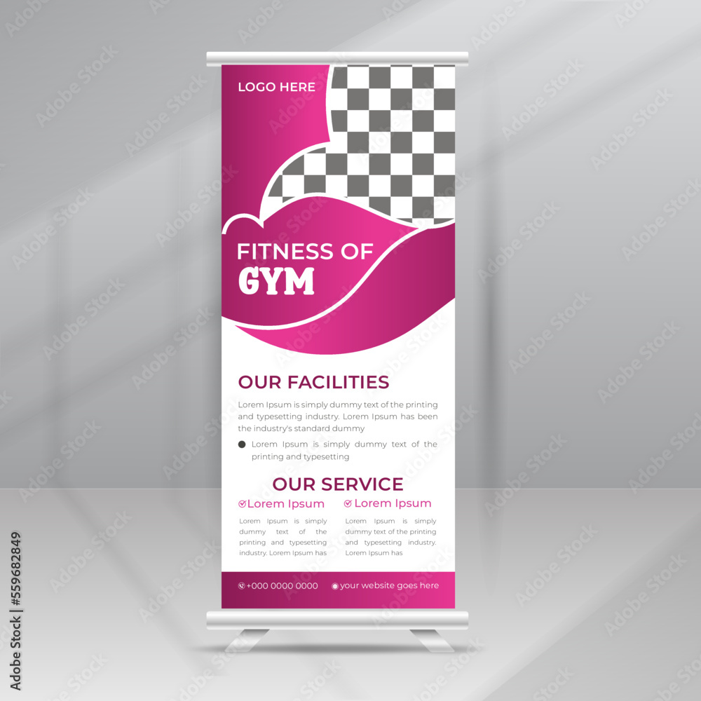 Body Fitness Roll up Banner Stand concept template for Gym Stock Vector ...