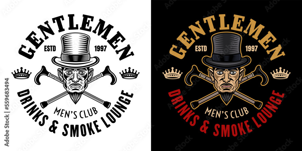 Gentlemen club vector emblem, logo, badge or label in two styles black ...