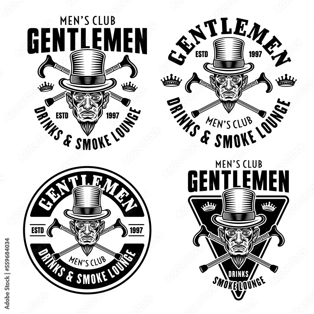 Gentlemen club vector set of emblems, logos, badges or labels in ...