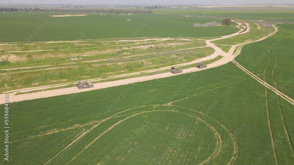 Aerial View Of Four Military Armored Humvee Vehicles of IDF Israeli ...