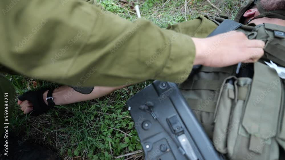 IDF Israeli Soldier Emergency Medical Assistance Or First Aid At Battle ...