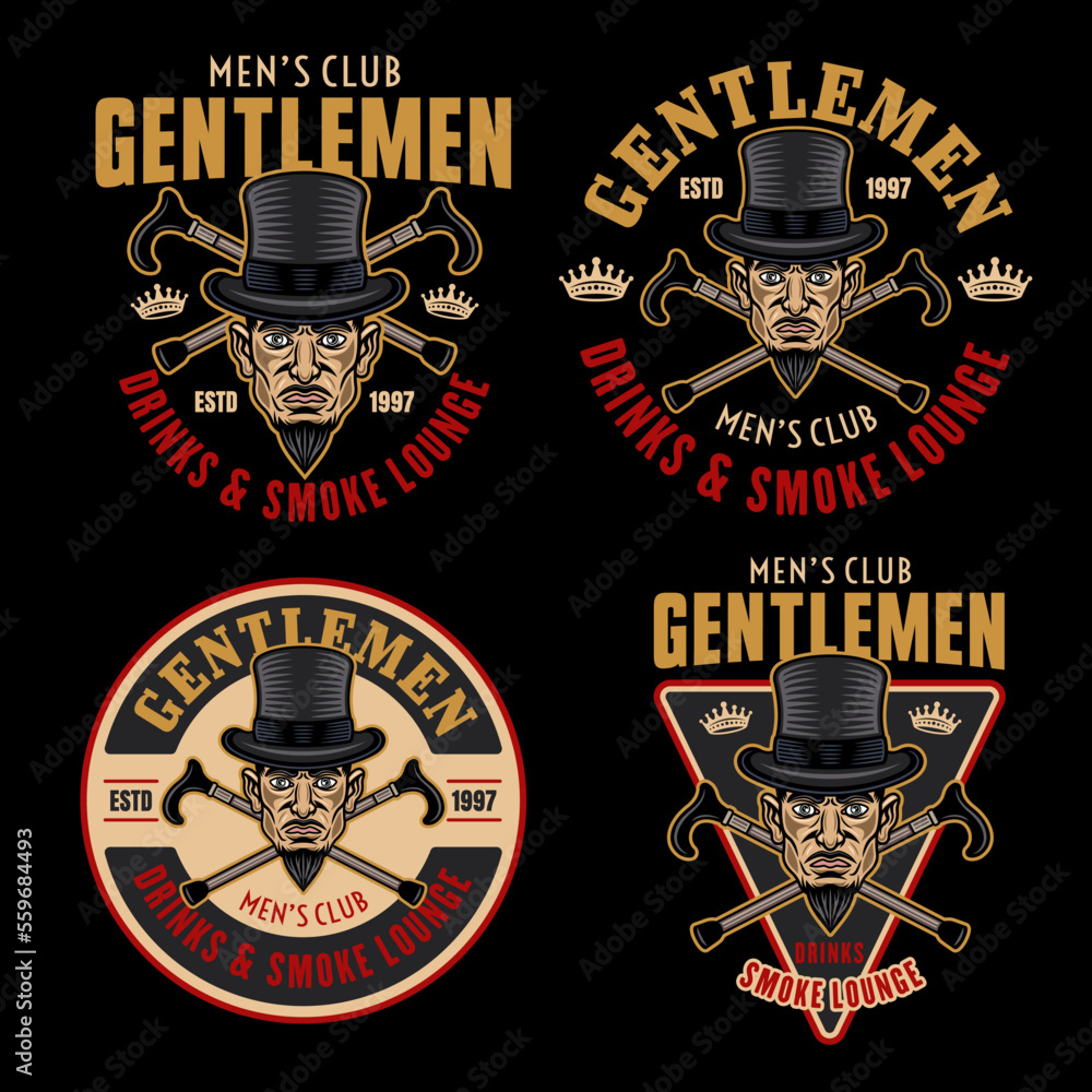 Gentlemen club vector set of emblems, logos, badges or labels in ...